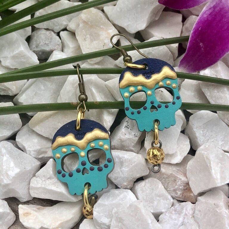 Aretes de calavera turquesa - Albor Arte Mx