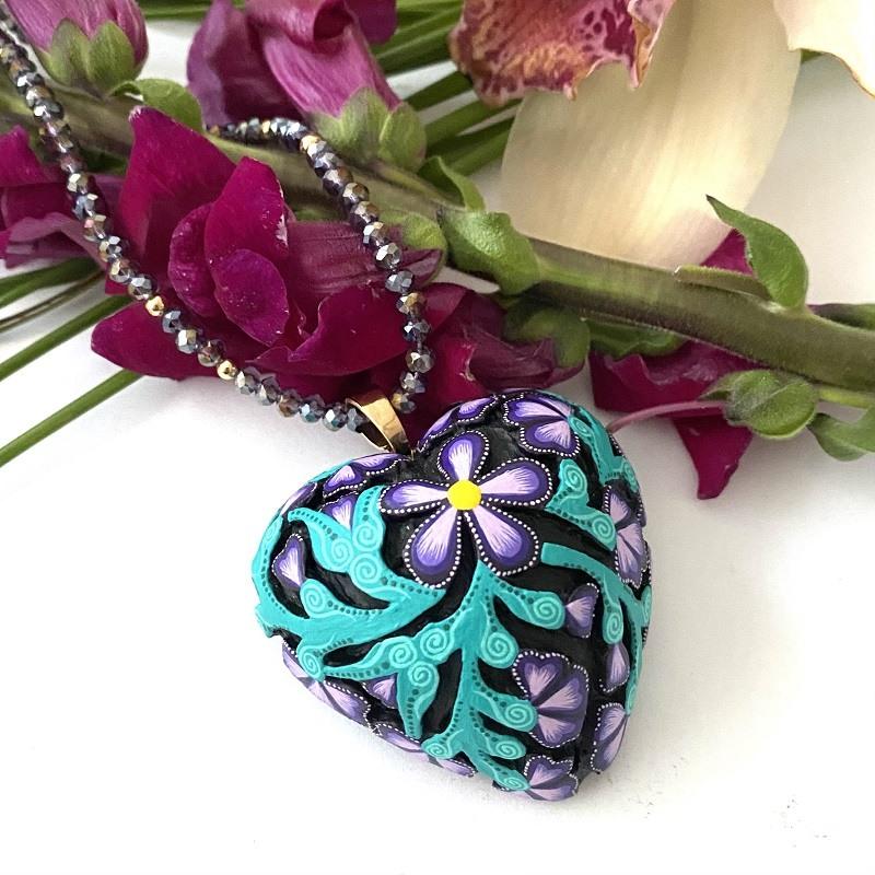 Collar copal relieve morado - Albor Arte Mx