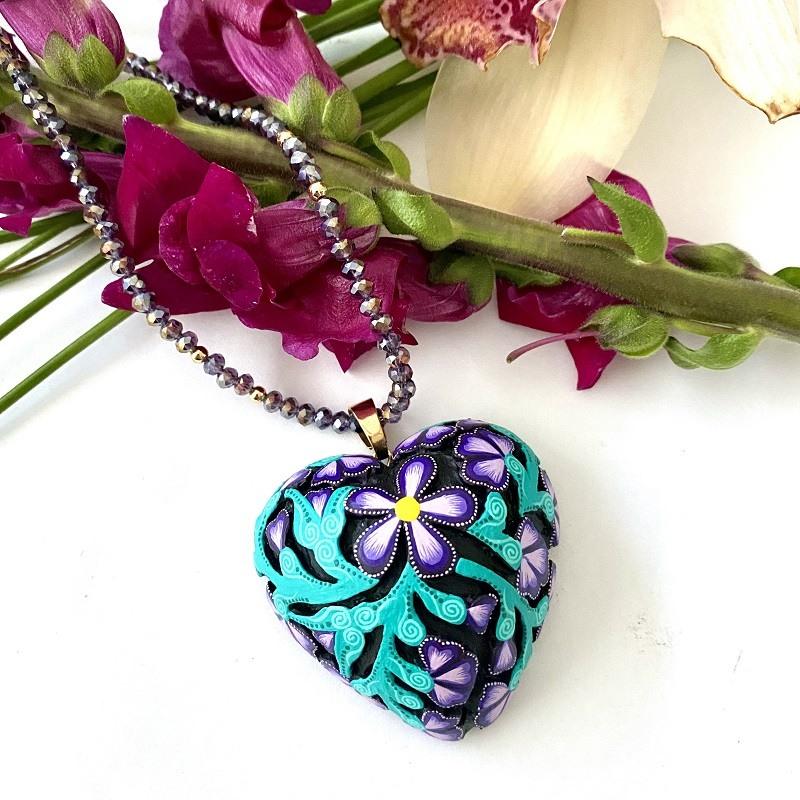 Collar copal relieve morado - Albor Arte Mx