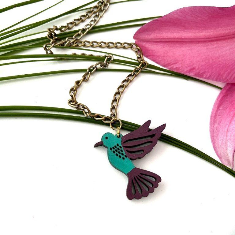 Collar de madera colibrí - Albor Arte Mx