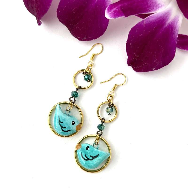 Aretes pajarito turquesa - Albor Arte Mx