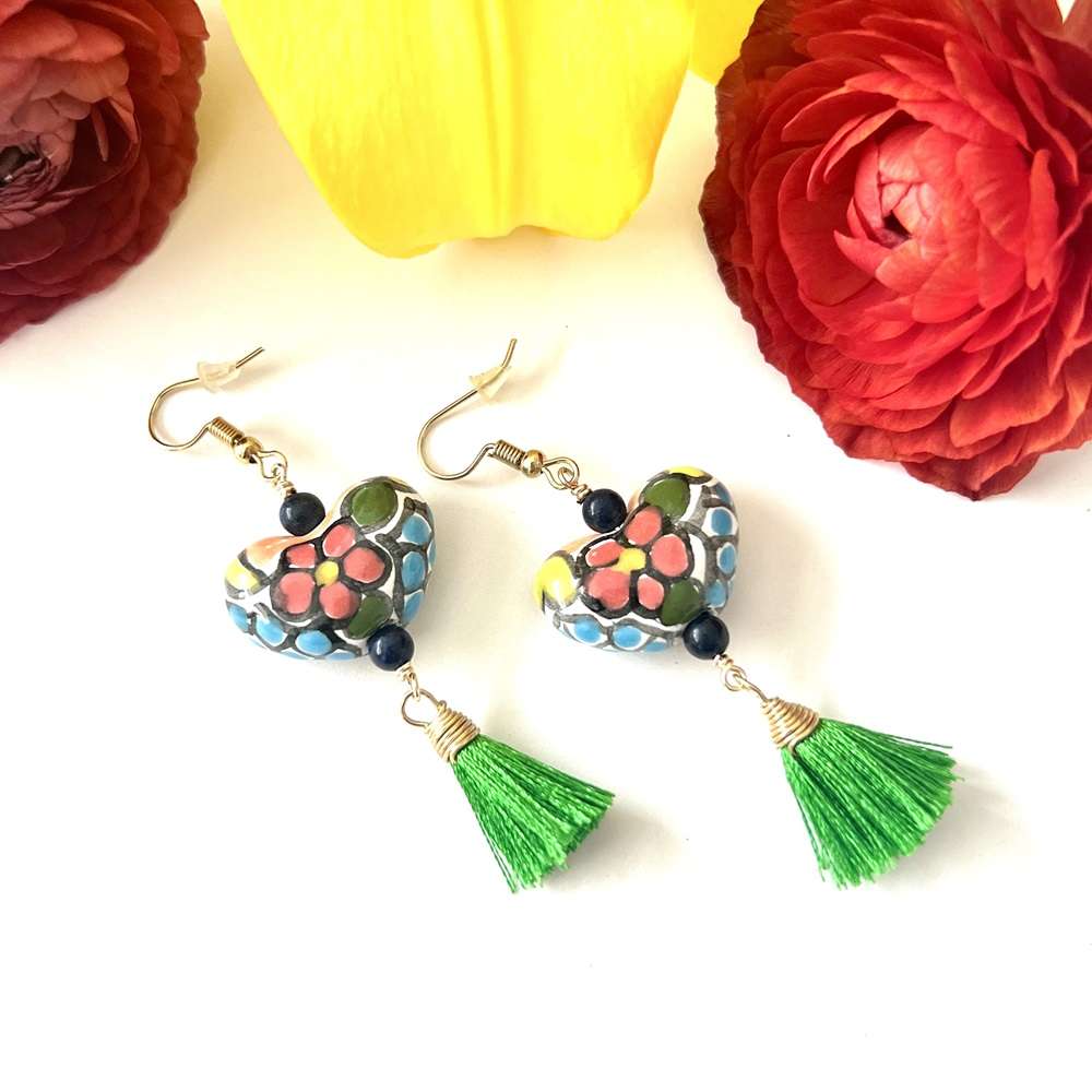 Aretes corazón talavera colores - Albor Arte Mx