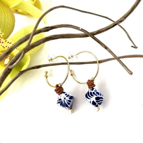 Aretes argolla talavera cubos - Albor Arte Mx