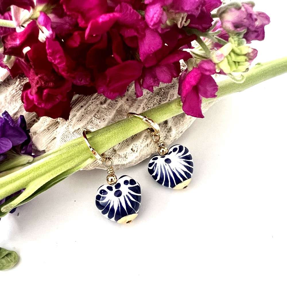 Arracadas talavera corazón mini - Albor Arte Mx
